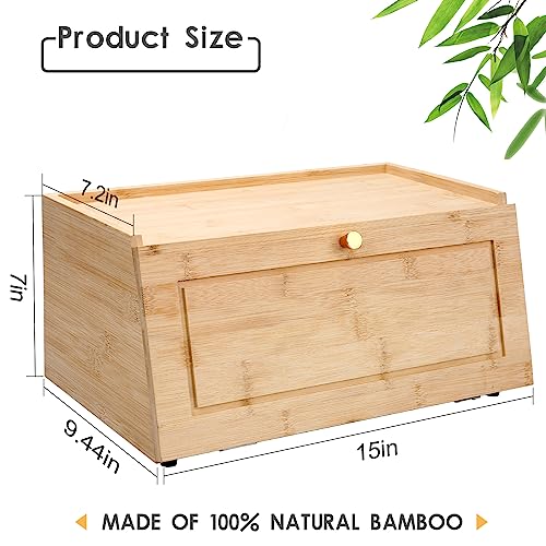 Upgraded Bamboo Bread Box, No Assembly Required Bread Box for Kitchen Counter, All In One Piece Bread Storage with Air Vents, Large Capacity Bread Storage Container, Bread Storage Organizer Holder