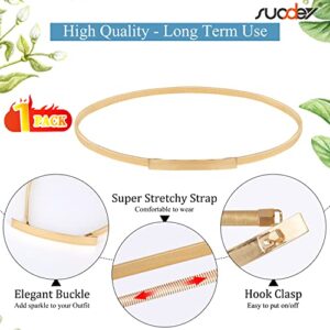 SUOSDEY 1 Piece Women Skinny Metal Belts, Gold Elastic Waist Belt for Dresses