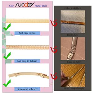 SUOSDEY 1 Piece Women Skinny Metal Belts, Gold Elastic Waist Belt for Dresses