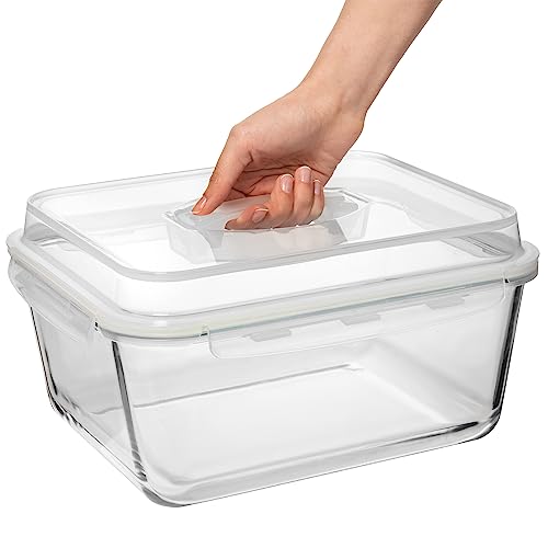 6500 ML / 220 oz / 28 Cup LARGE Glass Food Storage Container with Airtight Locking Lid. Ideal Storing food, Vegetables, Fruits. Baking Casserole, Lasagna, Roasting Turkey, Chicken BPA Free Oven Safe