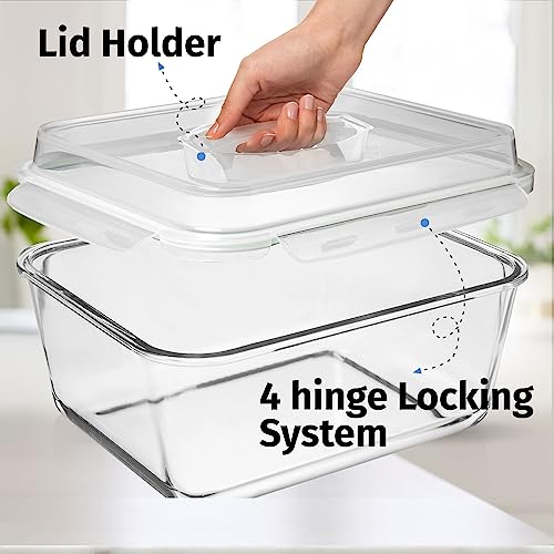 6500 ML / 220 oz / 28 Cup LARGE Glass Food Storage Container with Airtight Locking Lid. Ideal Storing food, Vegetables, Fruits. Baking Casserole, Lasagna, Roasting Turkey, Chicken BPA Free Oven Safe