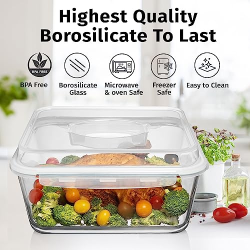 6500 ML / 220 oz / 28 Cup LARGE Glass Food Storage Container with Airtight Locking Lid. Ideal Storing food, Vegetables, Fruits. Baking Casserole, Lasagna, Roasting Turkey, Chicken BPA Free Oven Safe