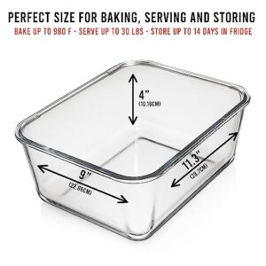 6500 ML / 220 oz / 28 Cup LARGE Glass Food Storage Container with Airtight Locking Lid. Ideal Storing food, Vegetables, Fruits. Baking Casserole, Lasagna, Roasting Turkey, Chicken BPA Free Oven Safe