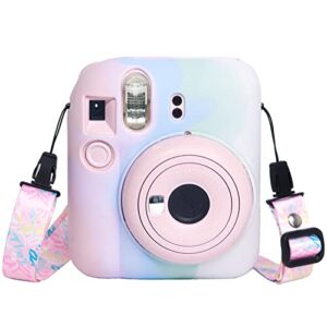 wogozan silicone case for fujifilm instax mini 12 instant camera protective camera case with adjustable shoulder strap - light gradient