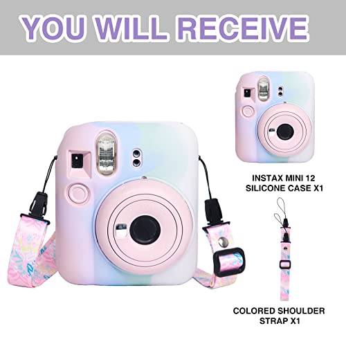 wogozan Silicone Case for Fujifilm Instax Mini 12 Instant Camera Protective Camera Case with Adjustable Shoulder Strap - Light Gradient