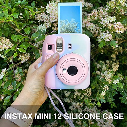 wogozan Silicone Case for Fujifilm Instax Mini 12 Instant Camera Protective Camera Case with Adjustable Shoulder Strap - Light Gradient