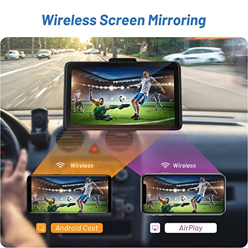 7 Inch Wireless Apple Carplay & Android Auto, AotuLink Portable Car Stereo, HD Touch Screen with Mirror Link, Multimedia Player, Bluetooth, AUX/FM, Dash or Windshield Mount Support Most Car Models