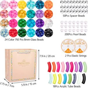 Zyehxed 1060 Pcs 8mm Glass Beads for Jewelry Making, 24 Colors Round Glass Beads Bracelet Making Kit Crystal Gemstone Beads for DIY Craft Necklace Bracelet Earring Phone Lanyard