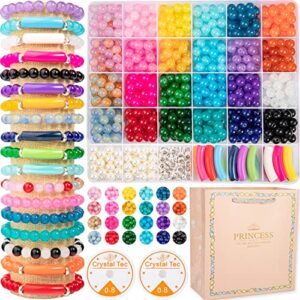 zyehxed 1060 pcs 8mm glass beads for jewelry making, 24 colors round glass beads bracelet making kit crystal gemstone beads for diy craft necklace bracelet earring phone lanyard