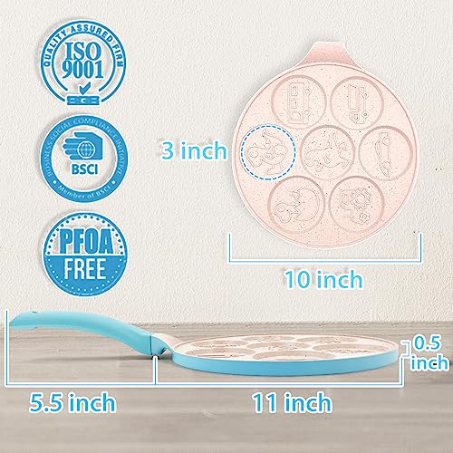 Mini Pancake Pan for Pancakes, Dinosaur Truck Waffle Maker Ceramic Pancake Griddle Crepe Maker Nonstick 7-Cup Pancake Mold for Kids