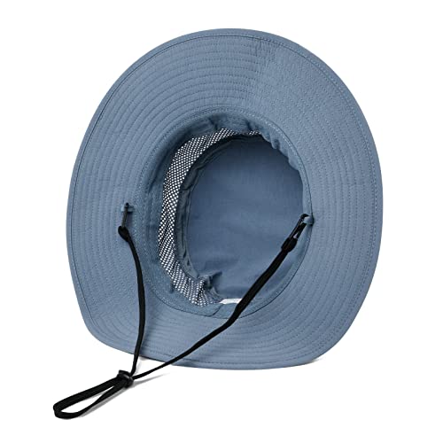 JANGOUL Men Outdoor Mesh Sun Hat Wide Brim Sun Protection Hat Fishing Hiking Hat (Blue, 7 1/4)