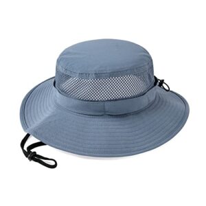 JANGOUL Men Outdoor Mesh Sun Hat Wide Brim Sun Protection Hat Fishing Hiking Hat (Blue, 7 1/4)