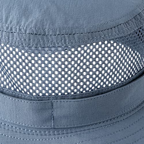 JANGOUL Men Outdoor Mesh Sun Hat Wide Brim Sun Protection Hat Fishing Hiking Hat (Blue, 7 1/4)