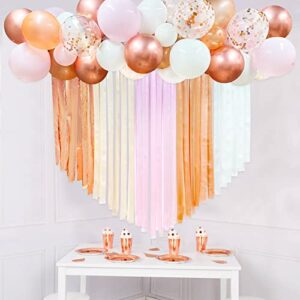 Rose Gold Party Decorations Blush Pink Ribbon Fabric Dusty Pink Fringe Hanging Curtain Streamer Balloon Garland Backdrop for Bridal Shower Wedding Bachelorette Birthday Baby Shower Engagement Party