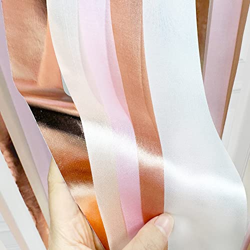 Rose Gold Party Decorations Blush Pink Ribbon Fabric Dusty Pink Fringe Hanging Curtain Streamer Balloon Garland Backdrop for Bridal Shower Wedding Bachelorette Birthday Baby Shower Engagement Party