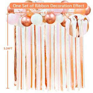 Rose Gold Party Decorations Blush Pink Ribbon Fabric Dusty Pink Fringe Hanging Curtain Streamer Balloon Garland Backdrop for Bridal Shower Wedding Bachelorette Birthday Baby Shower Engagement Party