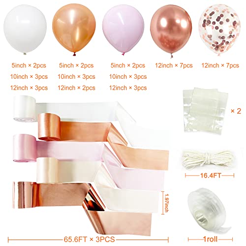 Rose Gold Party Decorations Blush Pink Ribbon Fabric Dusty Pink Fringe Hanging Curtain Streamer Balloon Garland Backdrop for Bridal Shower Wedding Bachelorette Birthday Baby Shower Engagement Party