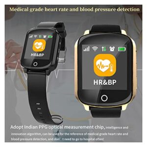 ZUONU Smart Watch Phone Elder SOS GPS Tracker Heart Rate Detection Watch Men Fall Alarm Smartwatch 600mah Pk D100 Watch (Color : Gold)