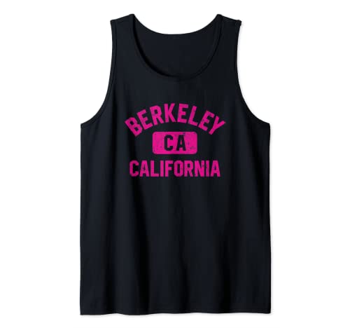 Berkeley CA California Gym Style Distressed Magenta Print Tank Top