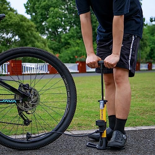 Bike Pump with Pressure Gauge- 160 PSI Bicycle Floor Pump fits Presta & Schrader Valve - Bike Pump with Air Ball Pump Inflator (Yellow)