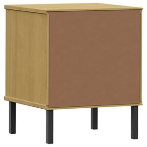 loibinfen Wooden Bedside Cabinet with Metal Legs and 2 Drawers, Solid Wood NightStand End Side Table for Home Office, Brown 15.7"x13.8"x19.1"(B)