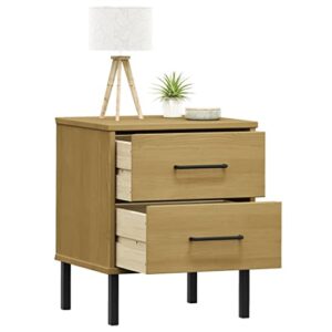 loibinfen Wooden Bedside Cabinet with Metal Legs and 2 Drawers, Solid Wood NightStand End Side Table for Home Office, Brown 15.7"x13.8"x19.1"(B)