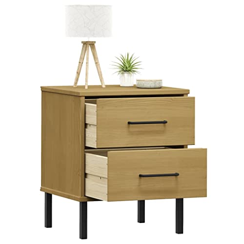 loibinfen Wooden Bedside Cabinet with Metal Legs and 2 Drawers, Solid Wood NightStand End Side Table for Home Office, Brown 15.7"x13.8"x19.1"(B)