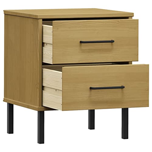 loibinfen Wooden Bedside Cabinet with Metal Legs and 2 Drawers, Solid Wood NightStand End Side Table for Home Office, Brown 15.7"x13.8"x19.1"(B)