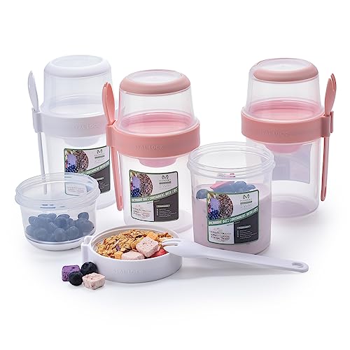 MAMOOLY Leak-Proof Overnight Oats Containers with Lids - Yogurt Containers with Lids - Mason Jars with Lids BPA-Free, Stackable Design, Microwaveable, Dishwasher Safe, Easy Grip Lid, 4-Pack