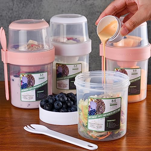 MAMOOLY Leak-Proof Overnight Oats Containers with Lids - Yogurt Containers with Lids - Mason Jars with Lids BPA-Free, Stackable Design, Microwaveable, Dishwasher Safe, Easy Grip Lid, 4-Pack