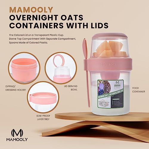 MAMOOLY Leak-Proof Overnight Oats Containers with Lids - Yogurt Containers with Lids - Mason Jars with Lids BPA-Free, Stackable Design, Microwaveable, Dishwasher Safe, Easy Grip Lid, 4-Pack