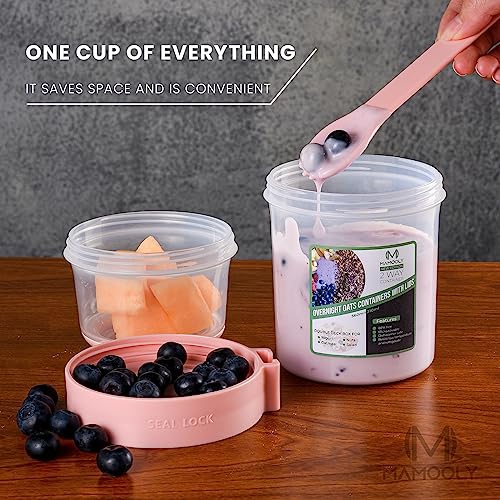 MAMOOLY Leak-Proof Overnight Oats Containers with Lids - Yogurt Containers with Lids - Mason Jars with Lids BPA-Free, Stackable Design, Microwaveable, Dishwasher Safe, Easy Grip Lid, 4-Pack