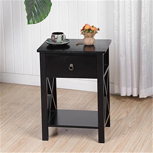 HEPMIMZHU End Table, Side Table, Nightstand, 2-Tier Storage Shelf, Sofa Table with Drawer & Storage Shelf Solid Wood Legs for Small Space, Living Room, Bed Room (Black)