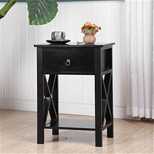 HEPMIMZHU End Table, Side Table, Nightstand, 2-Tier Storage Shelf, Sofa Table with Drawer & Storage Shelf Solid Wood Legs for Small Space, Living Room, Bed Room (Black)