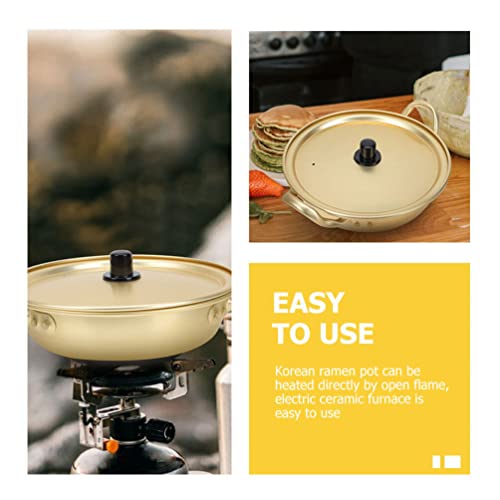 YARNOW Spoon Korean Food Ramen Pot Korean Ramen Cooking Pot with Lid Traditional Hot Pot Aluminum Pot Fast Heating for Kitchen Cookware 20cm (Double Handle) Stock Pot Korean Noodles