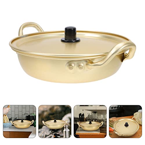 YARNOW Spoon Korean Food Ramen Pot Korean Ramen Cooking Pot with Lid Traditional Hot Pot Aluminum Pot Fast Heating for Kitchen Cookware 20cm (Double Handle) Stock Pot Korean Noodles