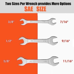 WINTOWIN Super-Thin Open End Wrench Set, 3 Piece SAE Including 3/8", 7/16", 1/2", 9/16", 5/8"，11/16", Slim Wrench Set