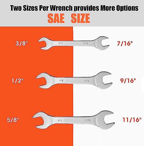 WINTOWIN Super-Thin Open End Wrench Set, 3 Piece SAE Including 3/8", 7/16", 1/2", 9/16", 5/8"，11/16", Slim Wrench Set