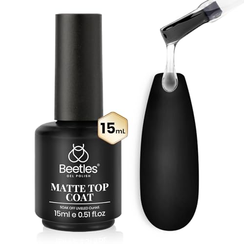 Beetles Matte Gel Top Coat - 15ML No Wipe Matte Top Coat U V Soak Off Nail Lamp Polish Matte Nail Polish Finish and Long Lasting Gift Set for Women Kit