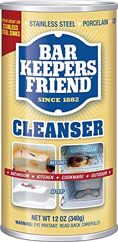 Bar Keepers Friend Powder Cleanser & Polish 12 Oz (Pack of 2) - Bundled with 1 Microfiber Towel and 1 Dual-Sided Sponge