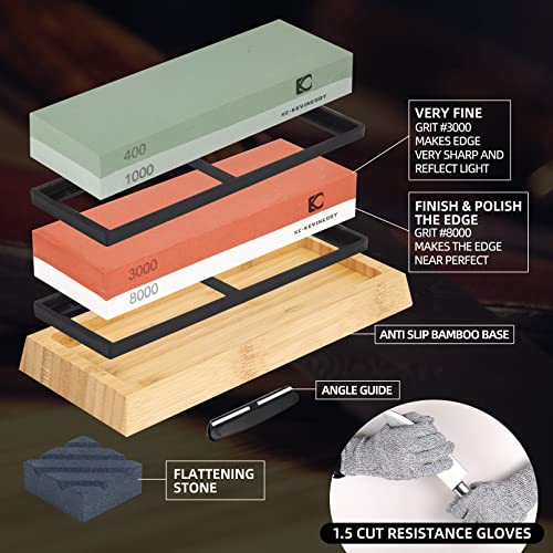 KC-KEVINCODY 2 Pcs Whetstone Sharpening Stone - Dual Sided 400/1000 Grit & 3000/8000 Grit for Kitchen Knives - Premium Knife Sharpener