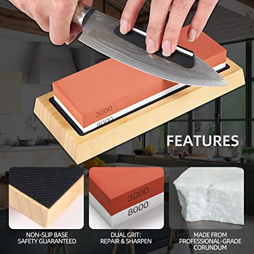 KC-KEVINCODY 2 Pcs Whetstone Sharpening Stone - Dual Sided 400/1000 Grit & 3000/8000 Grit for Kitchen Knives - Premium Knife Sharpener