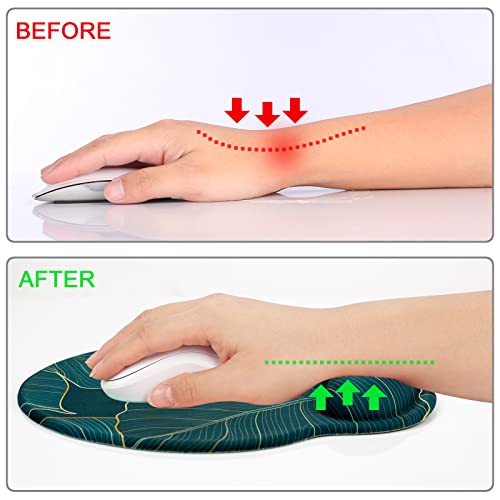 Ergonomic Mouse Pad with Wrist Support Rest,[ 20% Larger] Mousepad Gel Wrist Rest, with Coaster Non-Slip & Pain Relief for Computer, Desk, Home&Office-Leaves 2