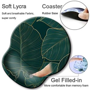 Ergonomic Mouse Pad with Wrist Support Rest,[ 20% Larger] Mousepad Gel Wrist Rest, with Coaster Non-Slip & Pain Relief for Computer, Desk, Home&Office-Leaves 2