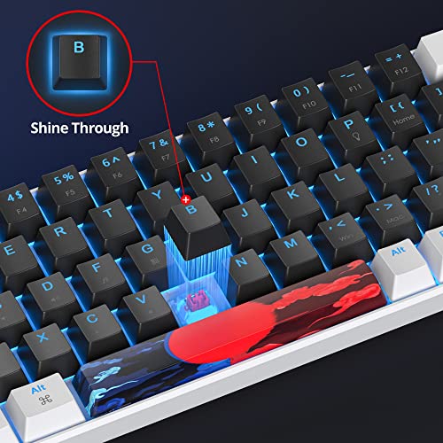 Ussixchare 60 Percent Gaming Keyboard 68 Keys Mechanical Keyboard LED Backlit Compact Wired Keyboard with Red Switch for Windows MAC PS4/5 Xbox Gamer(White-Black)