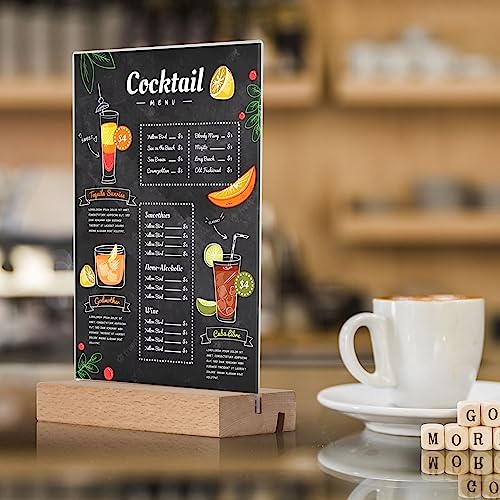 NEWNEWSHOW® 8.5x11 Acrylic Sign Holder with Wood Base Wood Sign Holder Vertical or Slant Back Display