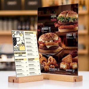 NEWNEWSHOW® 8.5x11 Acrylic Sign Holder with Wood Base Wood Sign Holder Vertical or Slant Back Display