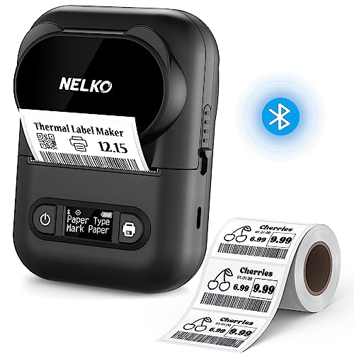 NELKO P110 Label Makers, Portable Bluetooth Thermal Label Printer, Label Maker Machine with Tape for Address, Home, Office, Organization, Compatible with Android & iOS System, with 1 Roll Label, Black