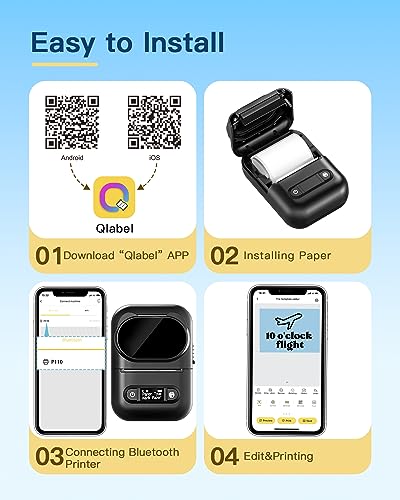 NELKO P110 Label Makers, Portable Bluetooth Thermal Label Printer, Label Maker Machine with Tape for Address, Home, Office, Organization, Compatible with Android & iOS System, with 1 Roll Label, Black