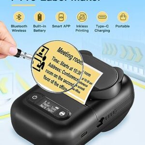 NELKO P110 Label Makers, Portable Bluetooth Thermal Label Printer, Label Maker Machine with Tape for Address, Home, Office, Organization, Compatible with Android & iOS System, with 1 Roll Label, Black